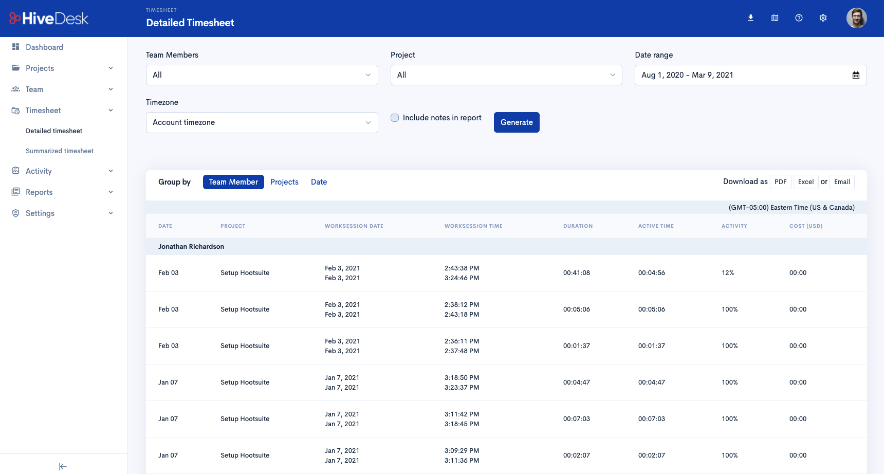 Time tracking software with timesheet for teams
