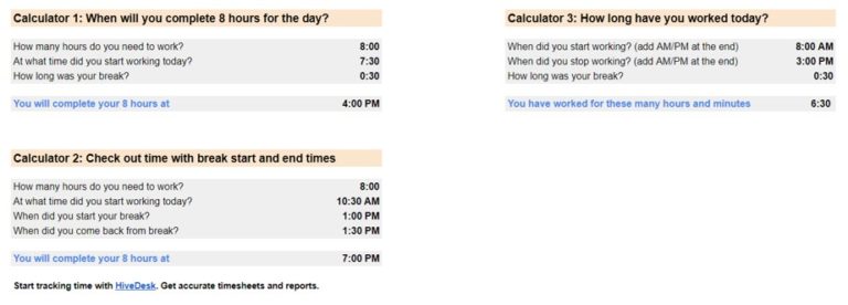 8-Hour workday calculator with break time and how to use it