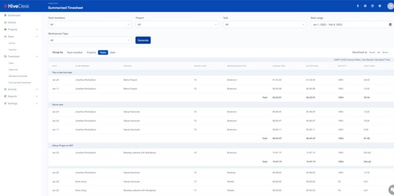 Time tracking software with timesheet for teams