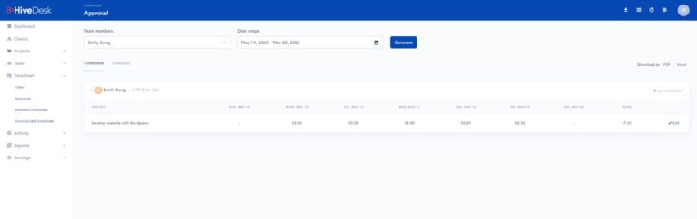 Timesheet Approval Process in HiveDesk Time Tracking Software