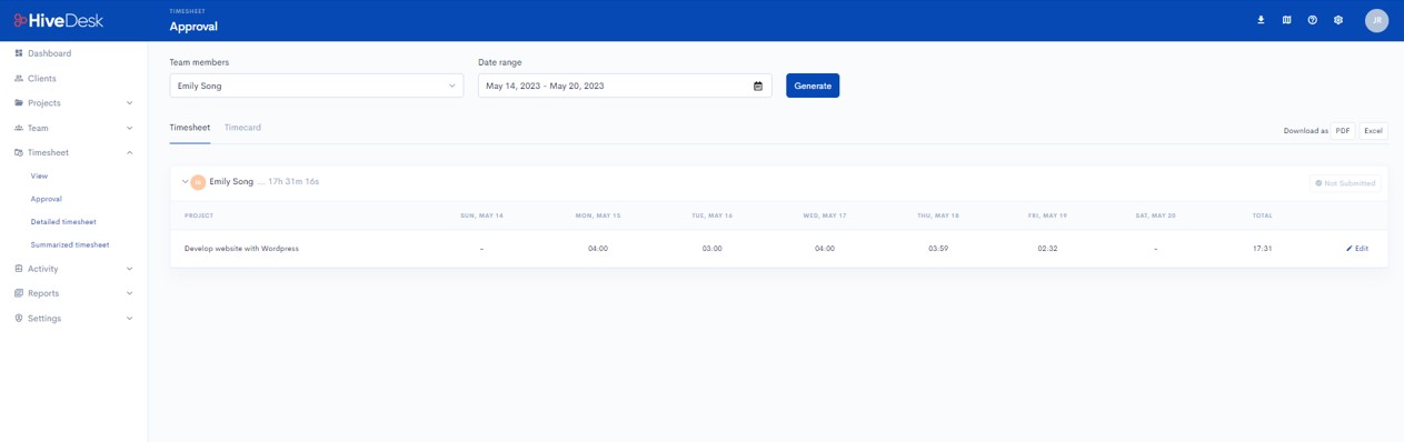 Timesheet Approval Process in HiveDesk Time Tracking Software